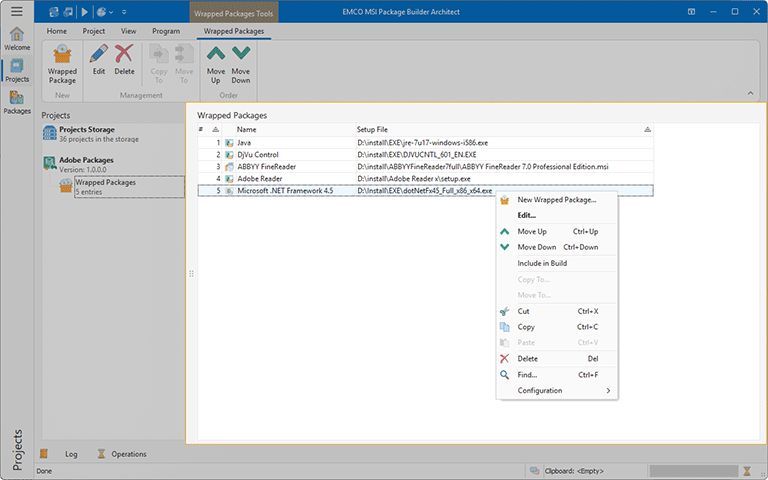 Wrapped Packages View - MSI Package Builder