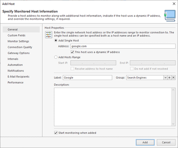 Managing and Configuring Hosts - Ping Monitor