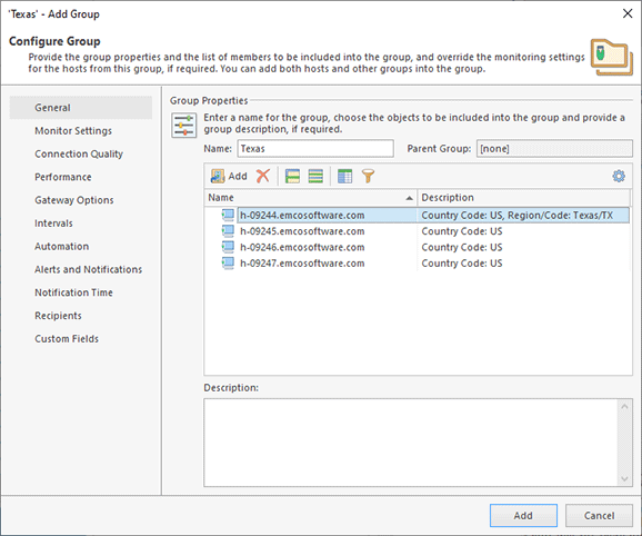 Defining Hosts and Groups - Ping Monitor