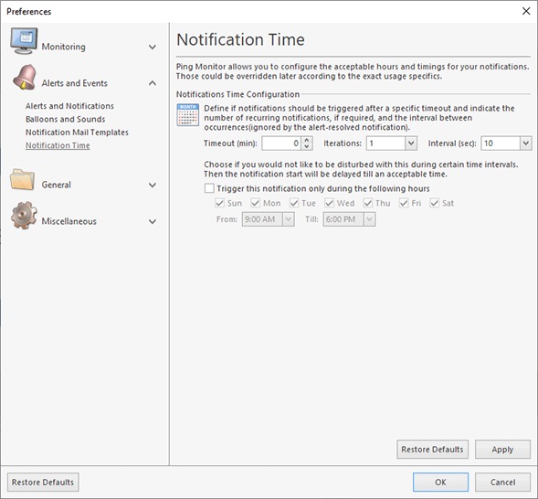 Notification Time - Ping Monitor
