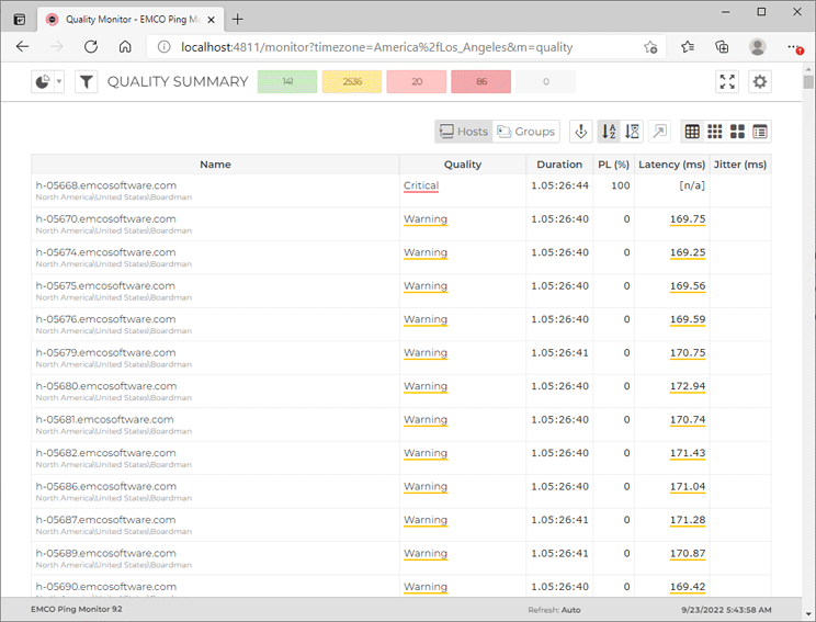 Quality Page - Ping Monitor
