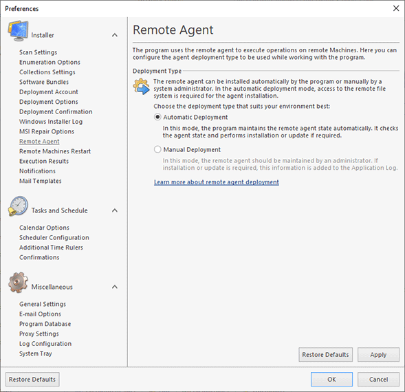 Remote Agent Page Remote Installer